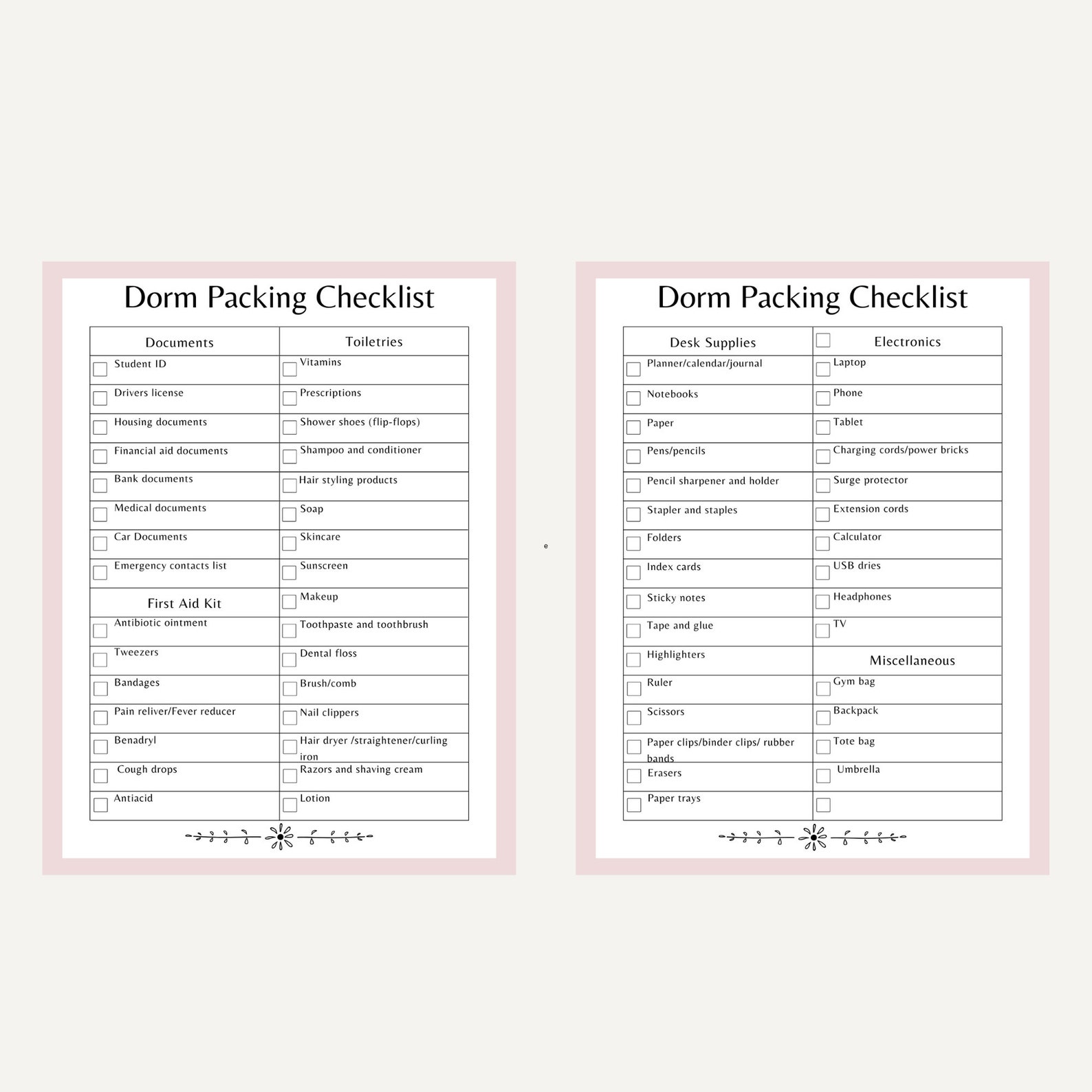 College Packing Checklist - Dorm College Move in List - Digital ...