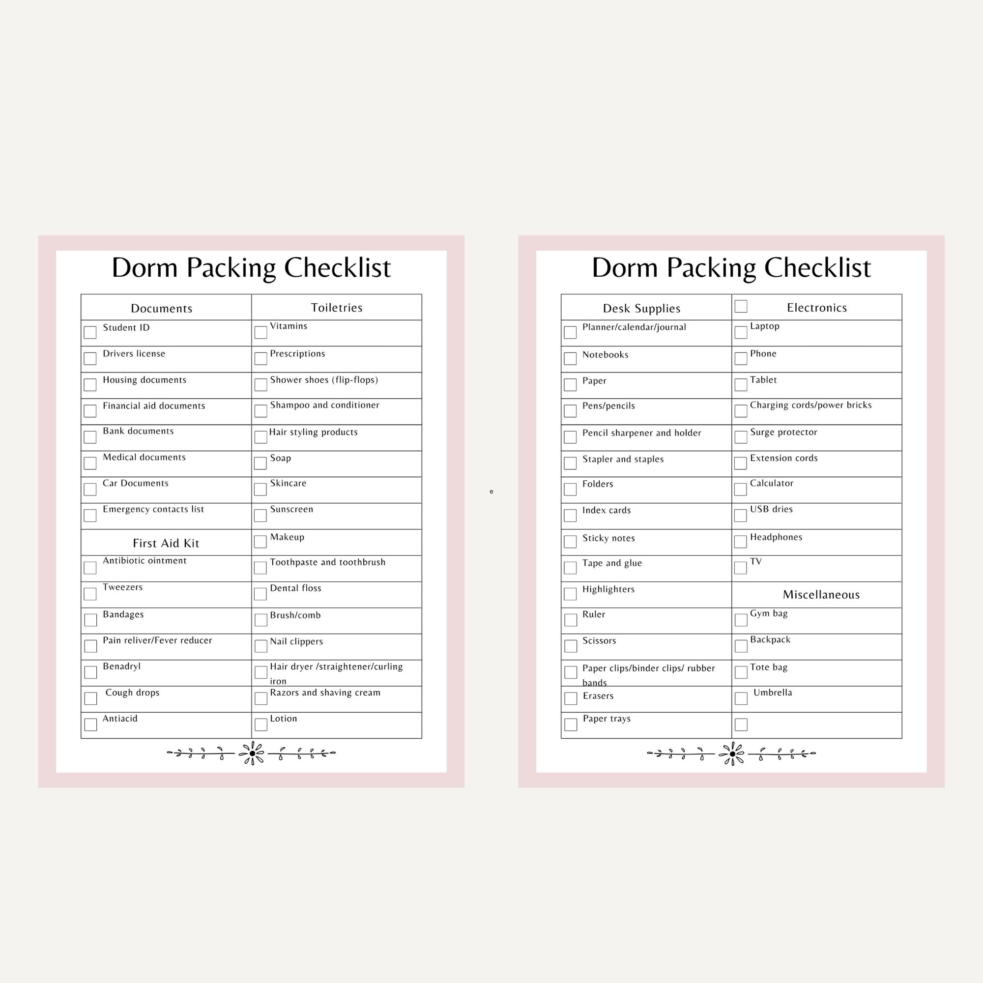 College Packing Checklist - Dorm College Move in List - Digital ...
