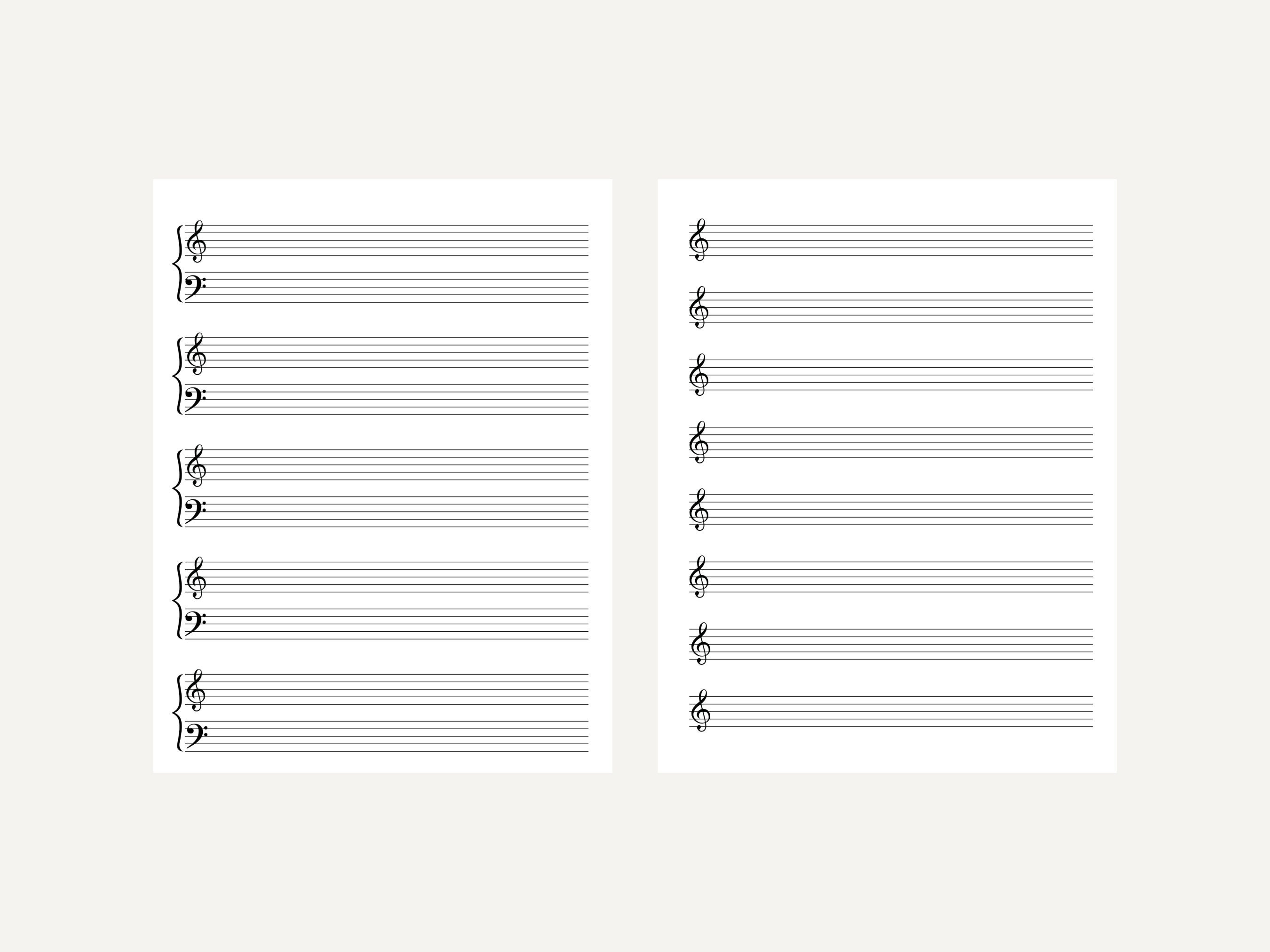 Sheet Music - Treble Alto Bass Clef - Blank Digital Printable ...
