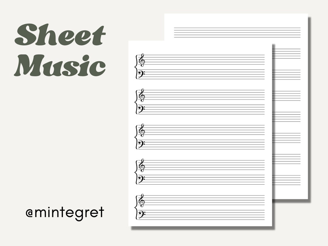 Sheet Music - Treble Alto Bass Clef - Blank Digital Printable ...