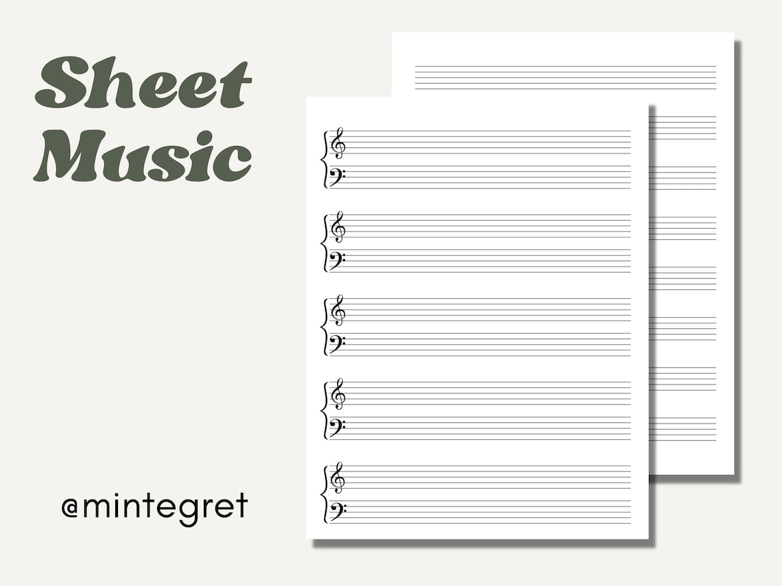 Sheet Music Treble Alto Bass Clef Blank Digital Printable Composition ...