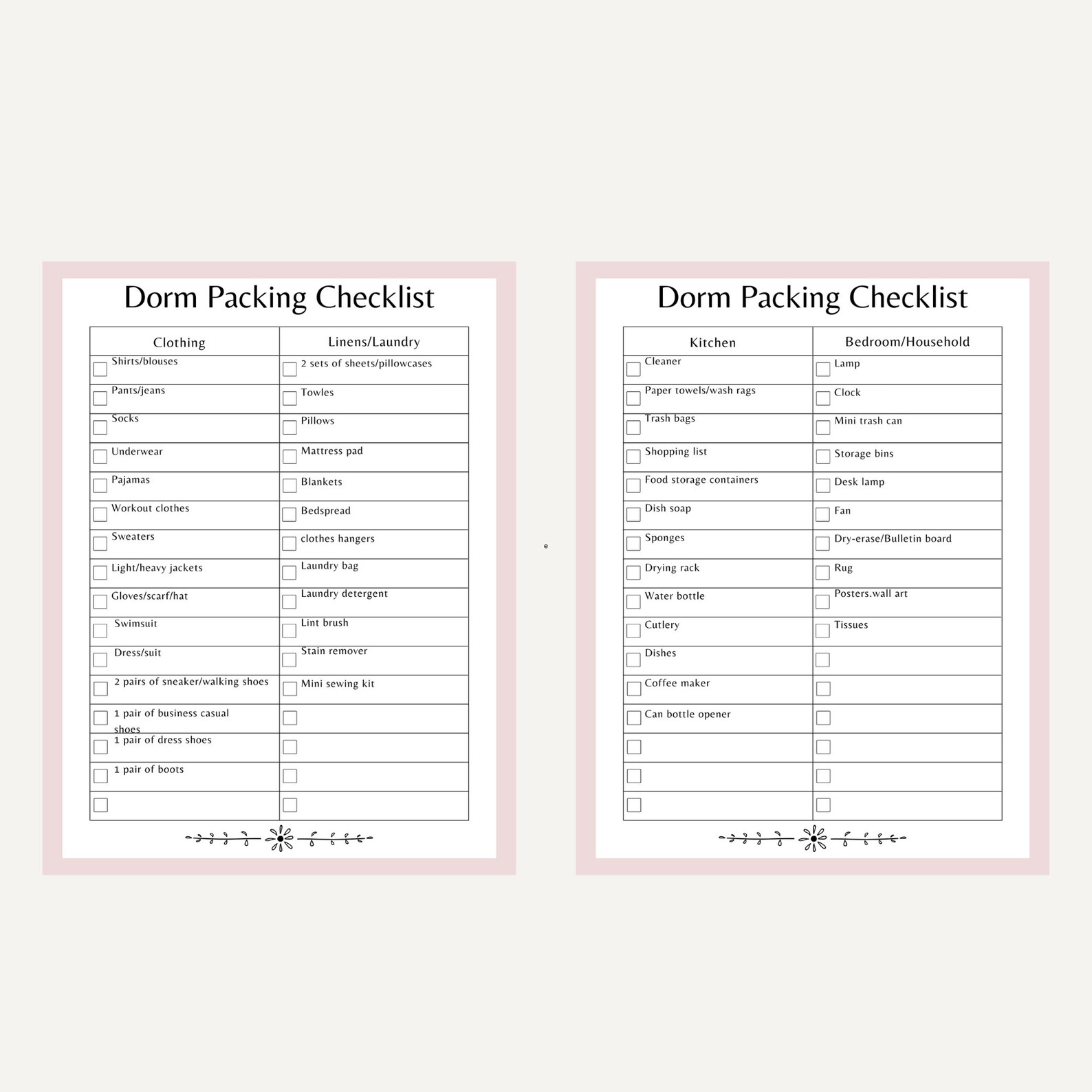 College Packing Checklist - Dorm College Move in List - Digital ...