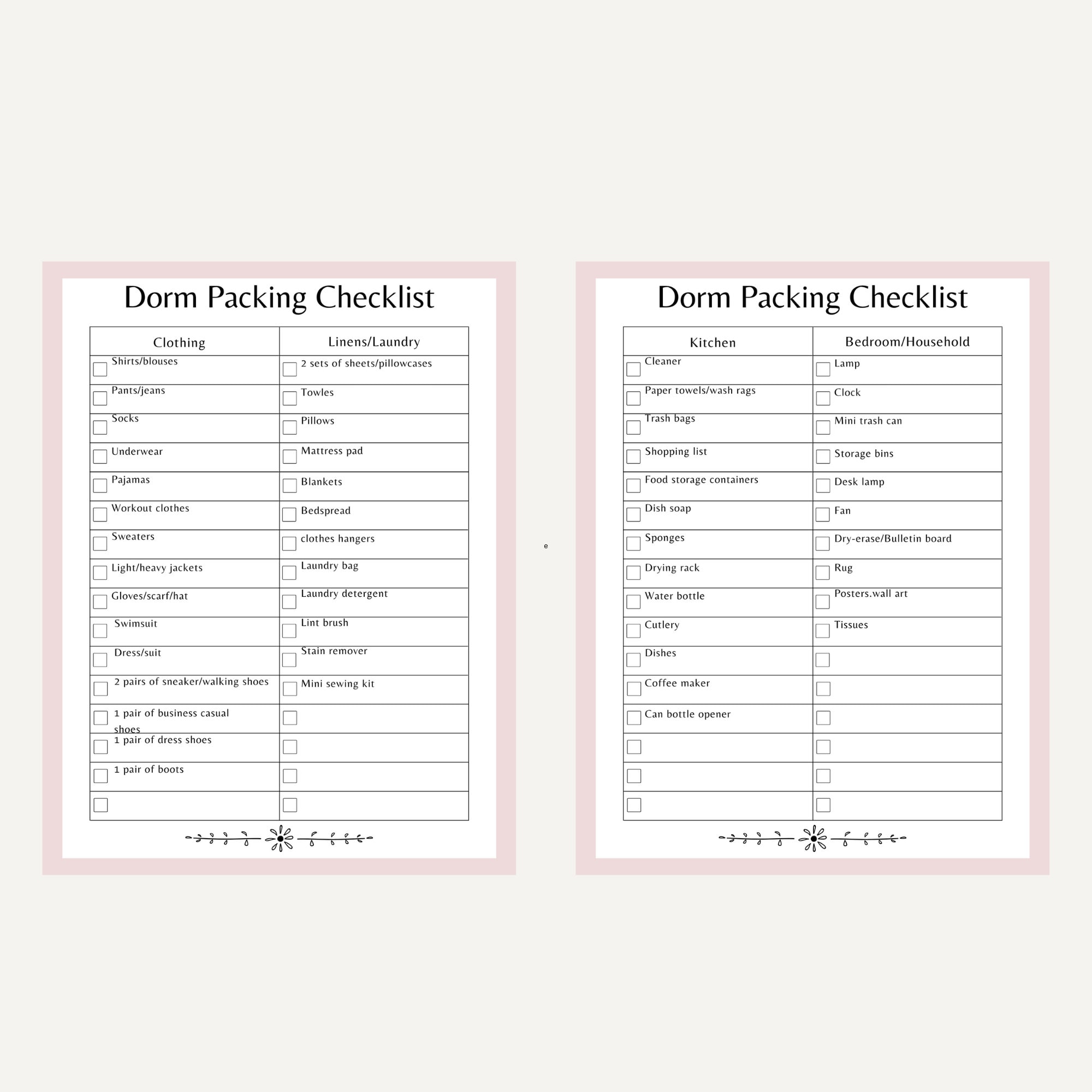 College Packing Checklist - Dorm College Move in List - Digital ...