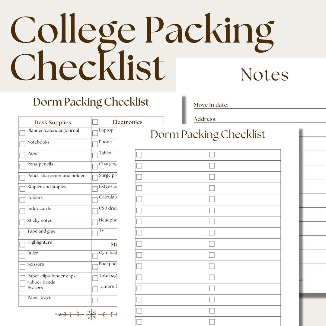 College Packing Checklist - Dorm Move in List - Digital Printable PDF ...