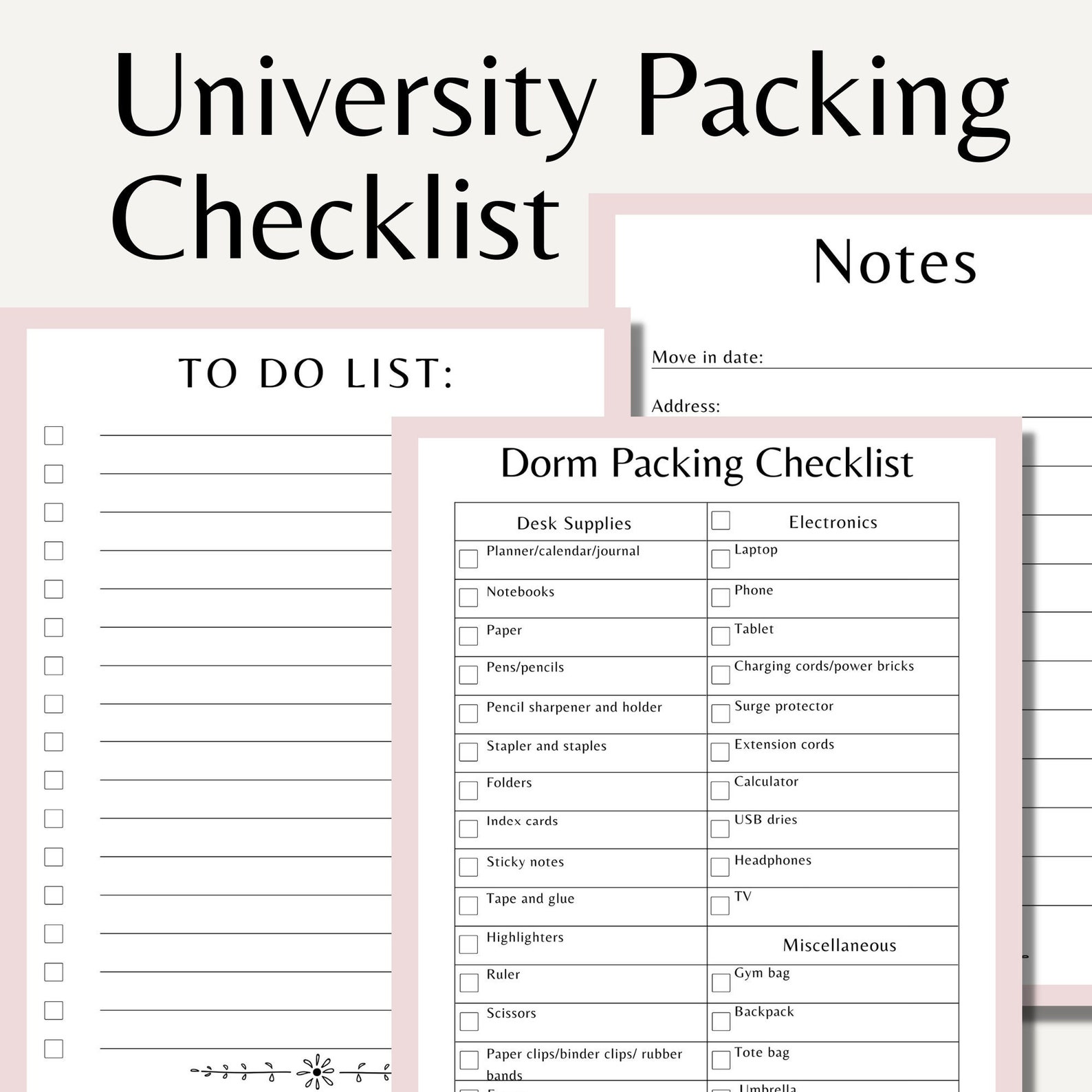 College Packing Checklist - Dorm College Move in List - Digital ...