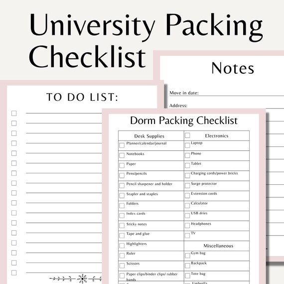 College Packing Checklist Dorm College Move in List - Etsy
