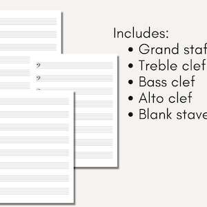 Sheet Music - Treble Alto Bass Clef - Blank Digital Printable ...