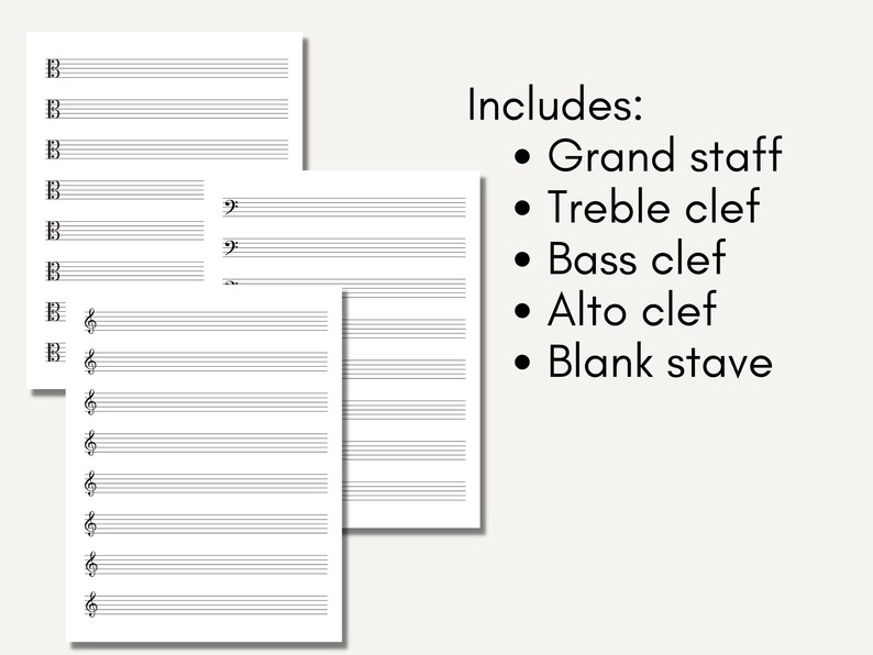 Sheet Music - Treble Alto Bass Clef - Blank Digital Printable ...