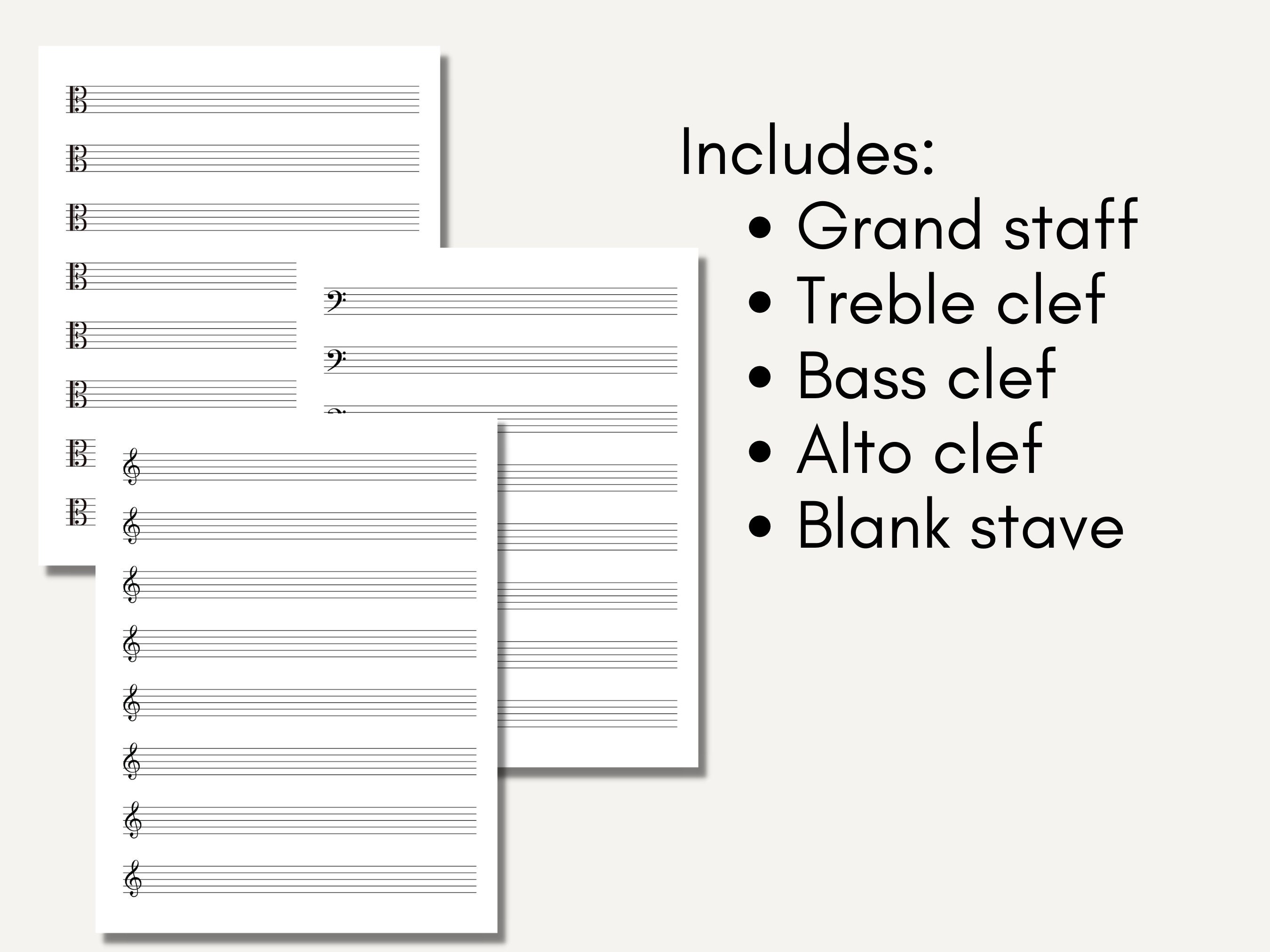 Sheet Music - Treble Alto Bass Clef - Blank Digital Printable ...