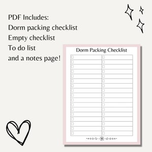 College Packing Checklist Dorm College Move in List Digital Printable ...