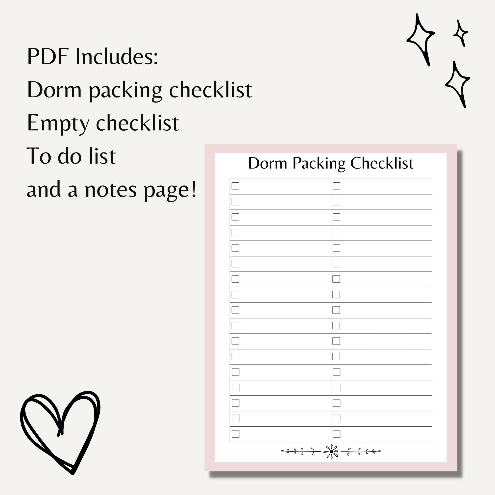 College Packing Checklist - Dorm College Move in List - Digital ...