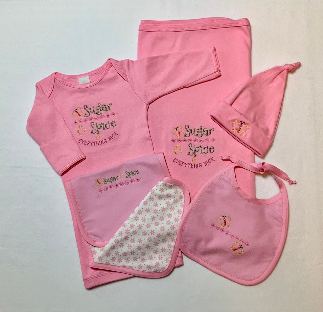 Embroidered Newborn Layette Set: Cotton Bodysuit, Blanket, Beanie & Bib ...