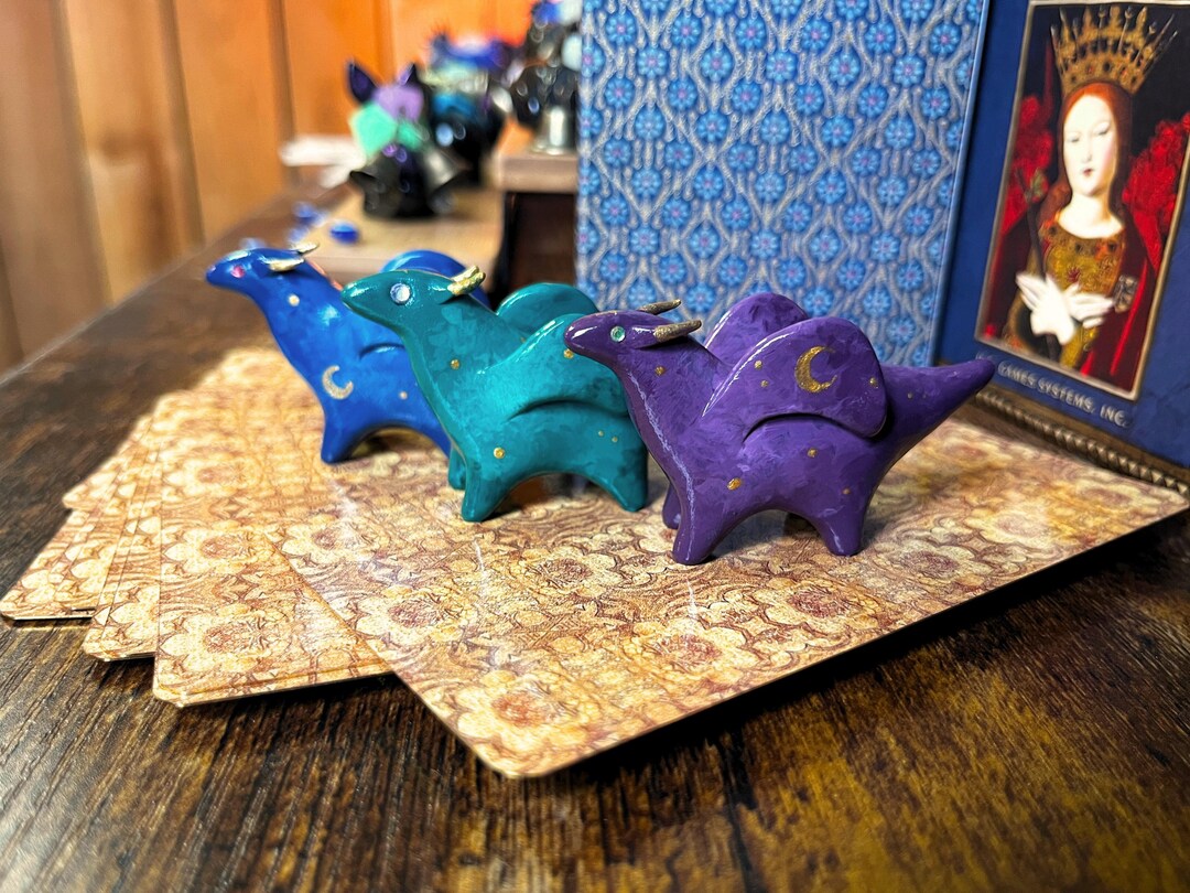 Moon & Stars Dragons Clay Animal Sculpture Witchy Curio Moon Art Space ...