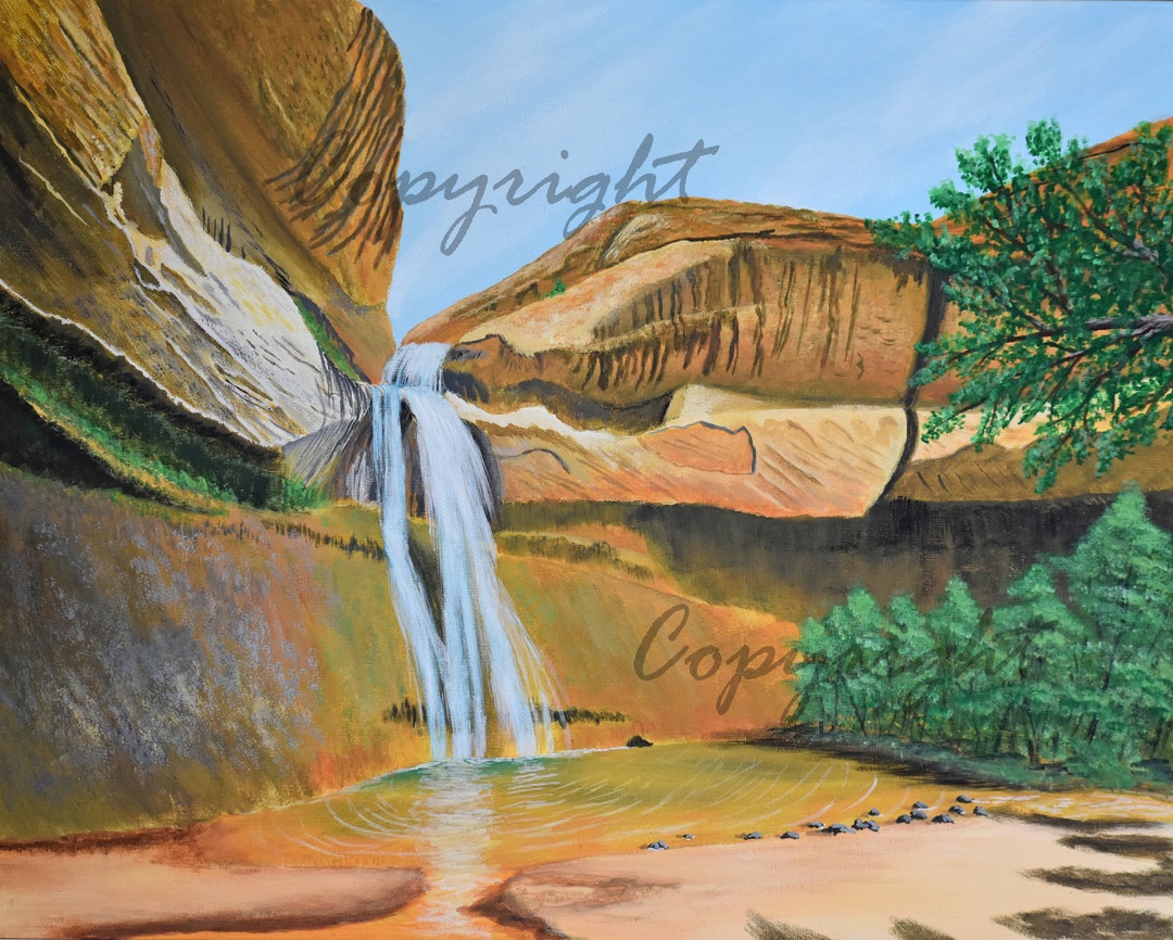Waterfall Print, Red Rock Art, Cliff Art, Waterfall Art, Calf Creek ...