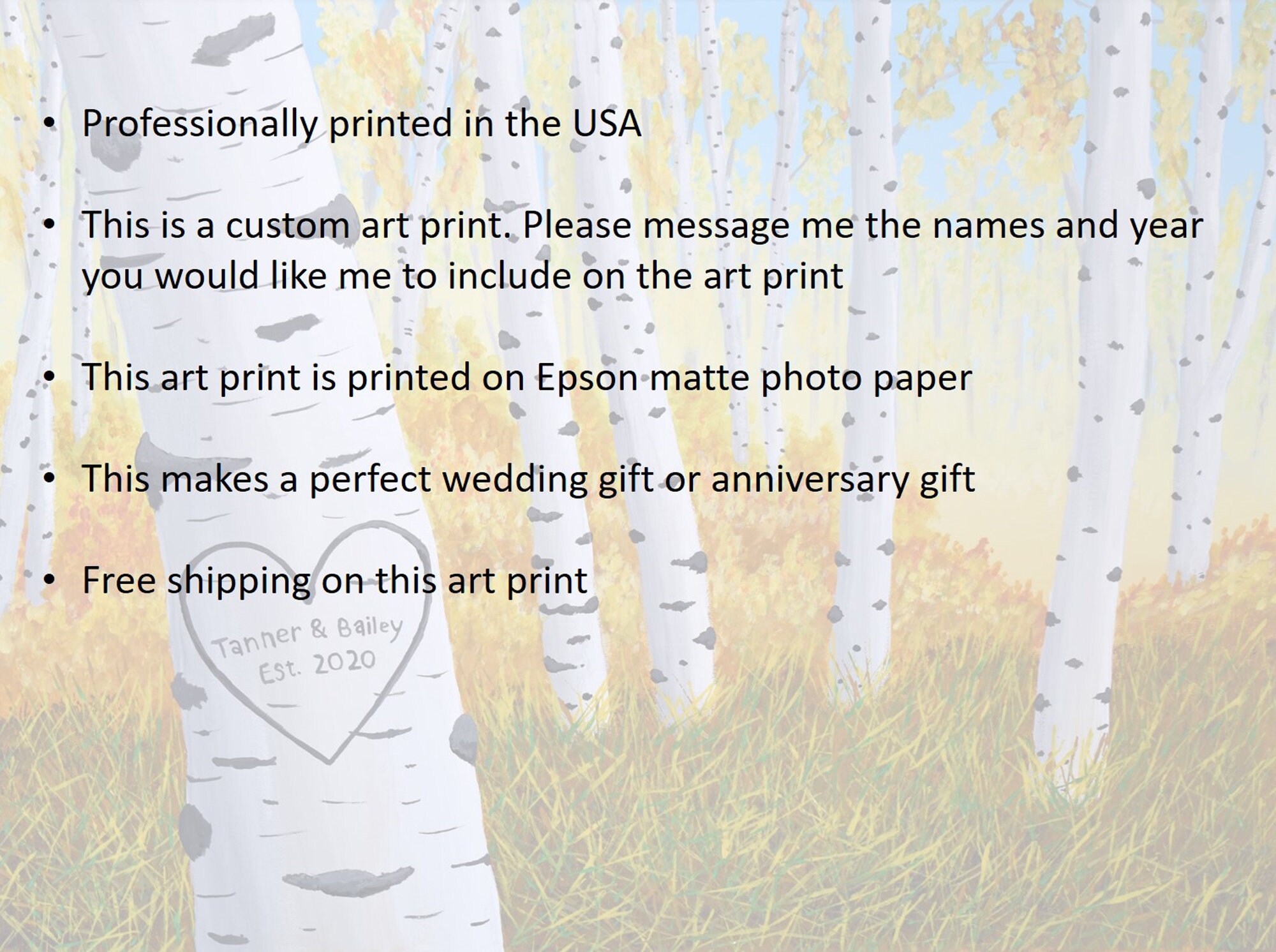 Custom Aspen Tree Art Print, Aspen Heart, Aspen Tree Carving, People in ...