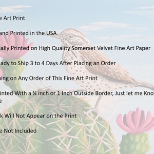 Cactus Wren Fine Art Print, Cactus Art Decor, Arizona Art Print, Desert ...
