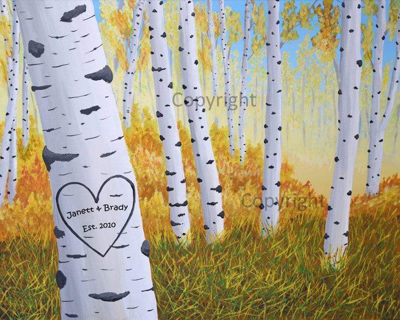 Custom Aspen Tree Art Print, Aspen Heart, Aspen Tree Carving, People in ...