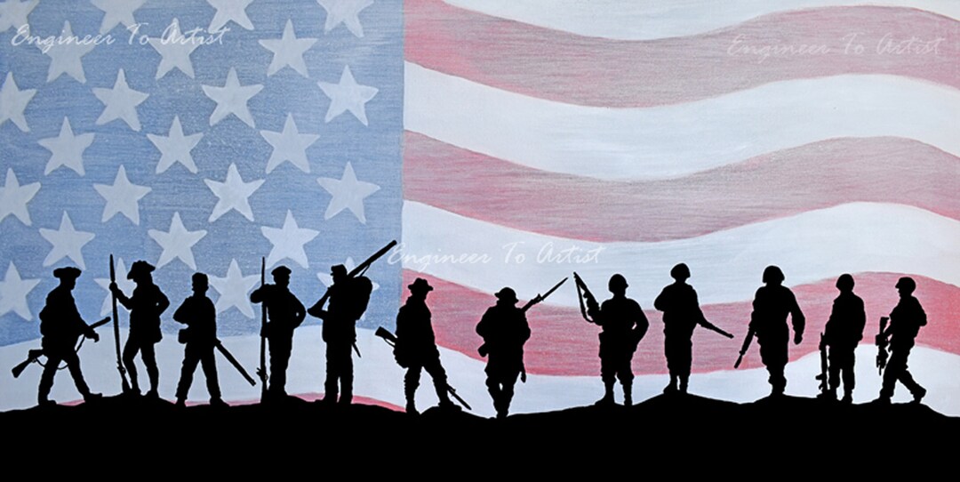 Soldier Art, Patriotic Art Print, Flag Art Print, Figure Art, Evolution ...