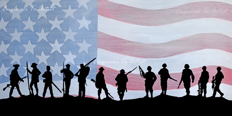 Soldier Art, Patriotic Art Print, Flag Art Print, Figure Art, Evolution ...