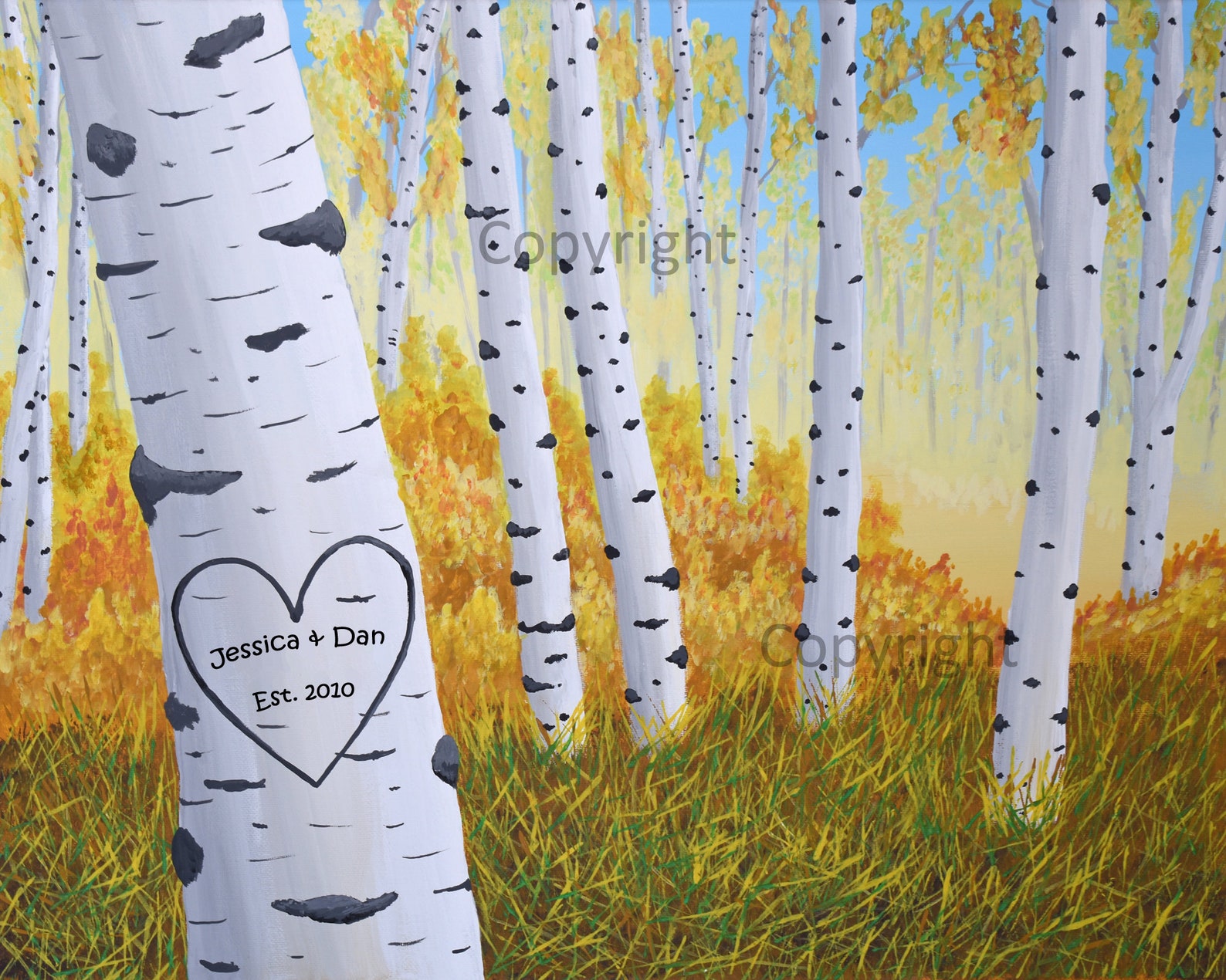 Custom Aspen Tree Art Print, Aspen Heart, Aspen Tree Carving, People in ...