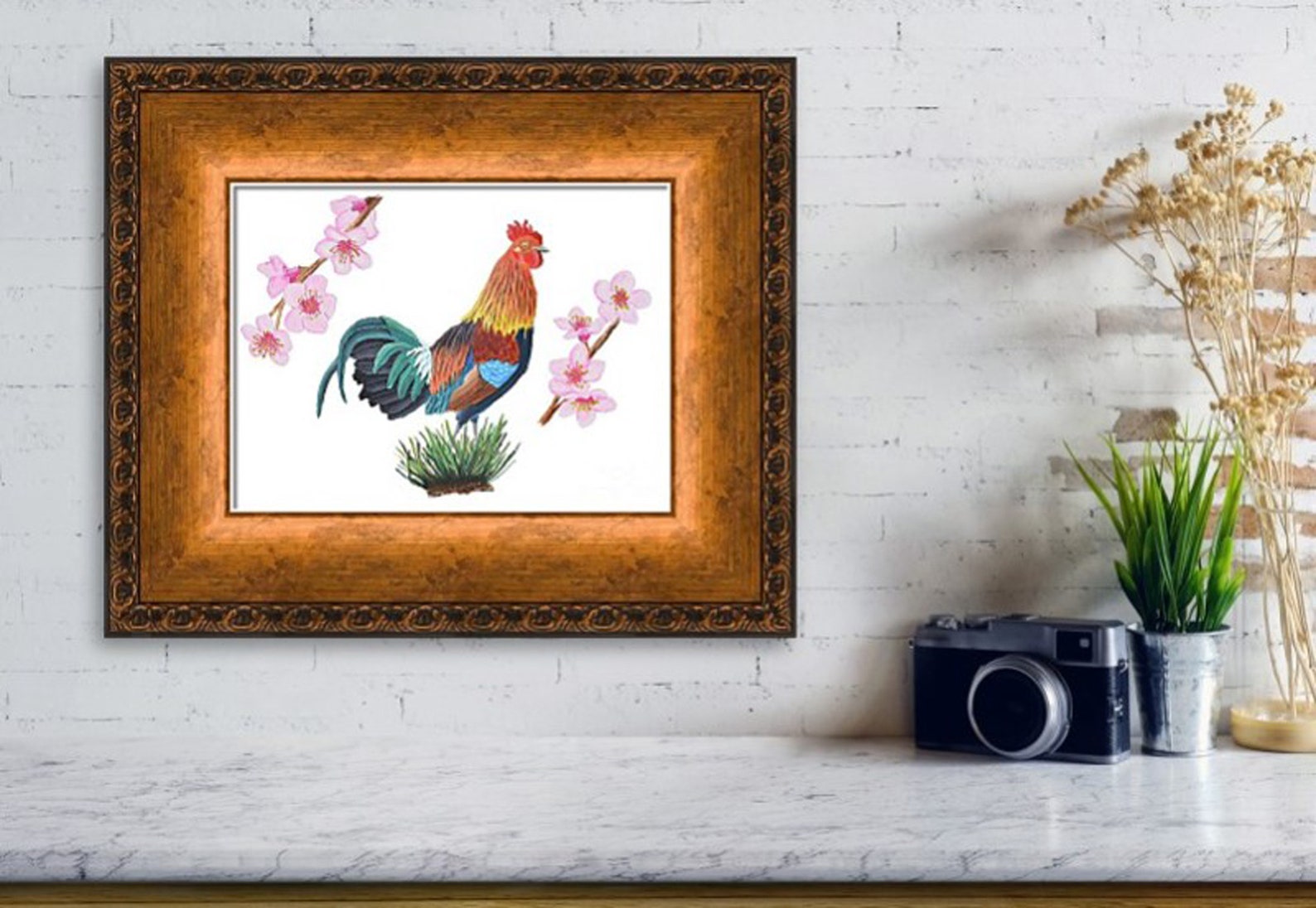Bird Art Print, Chicken Art, Flower Art, Delaware State Bird, Blue Hen ...