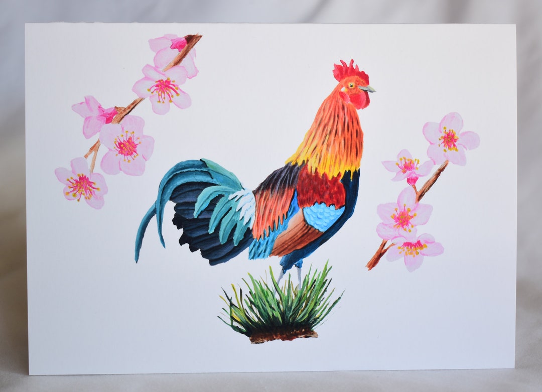 Delaware State Bird and Flower Greeting Card, Blue Hen Chicken, Peach ...