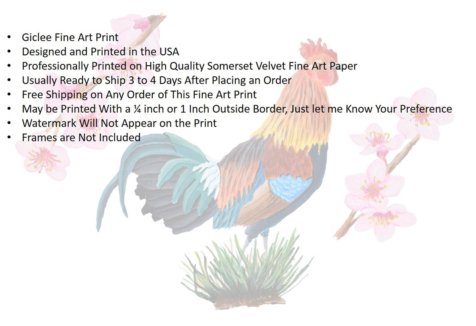 Bird Art Print, Chicken Art, Flower Art, Delaware State Bird, Blue Hen ...