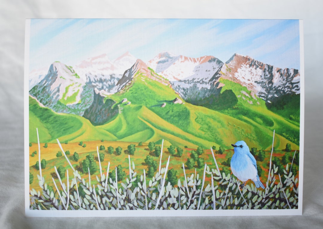 Rubin Berge Nevada Grußkarte, Berg Bluebird und große Salbeipinsel ...