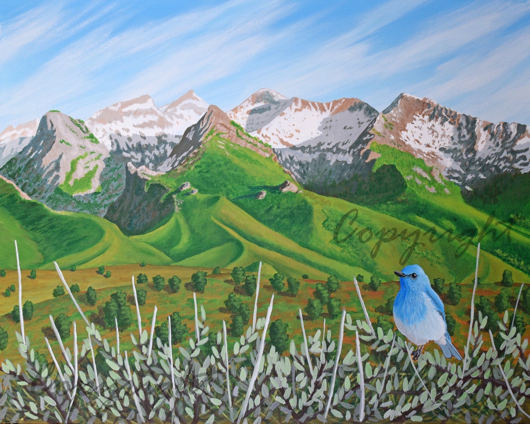 Ruby Mountains Nevada, Mountain Bluebird Art Print, Landscape Art Print ...