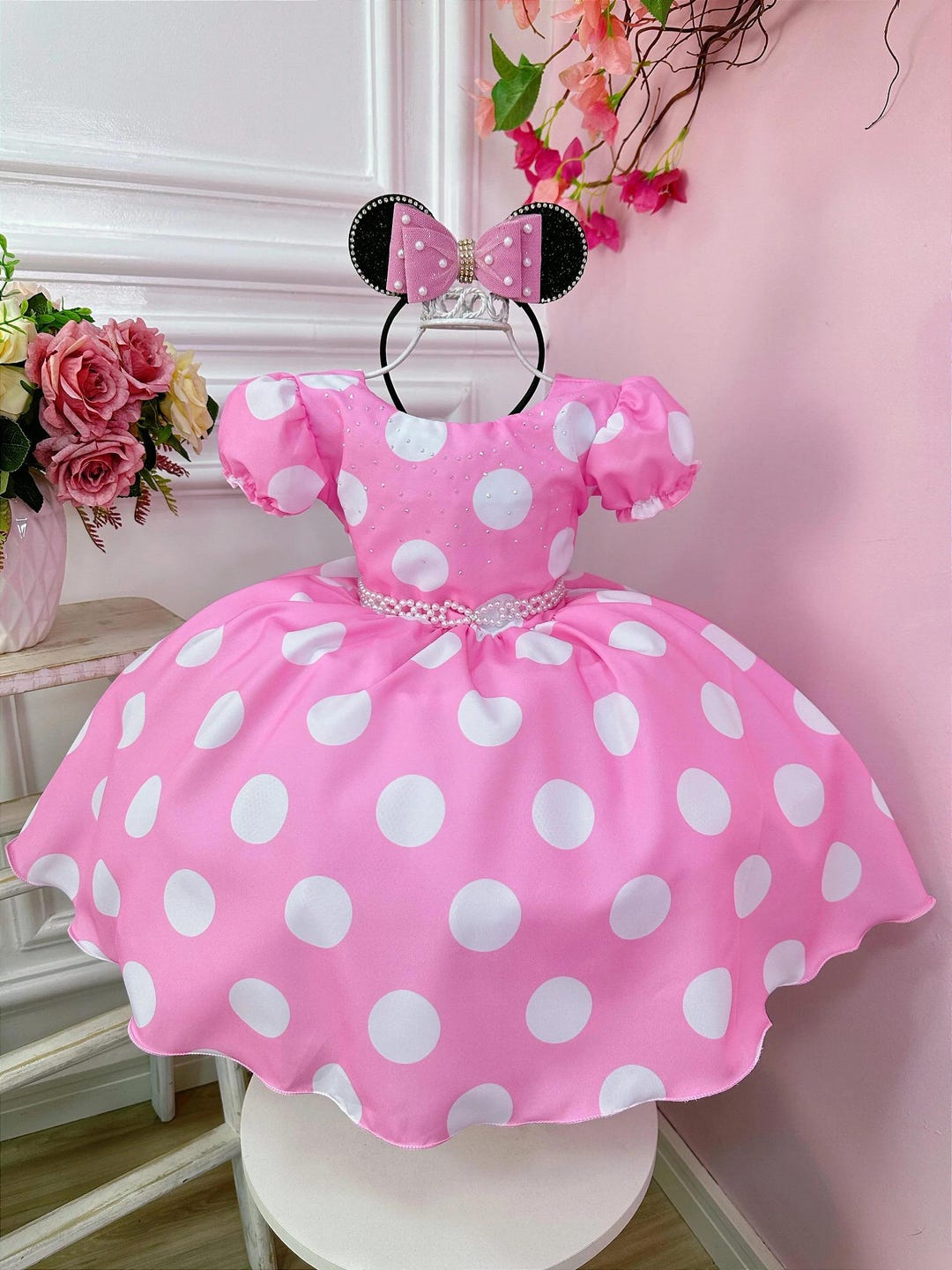 Pink Minnie Mouse Inspired Dress for Little Girls, Ted and White Polka ...