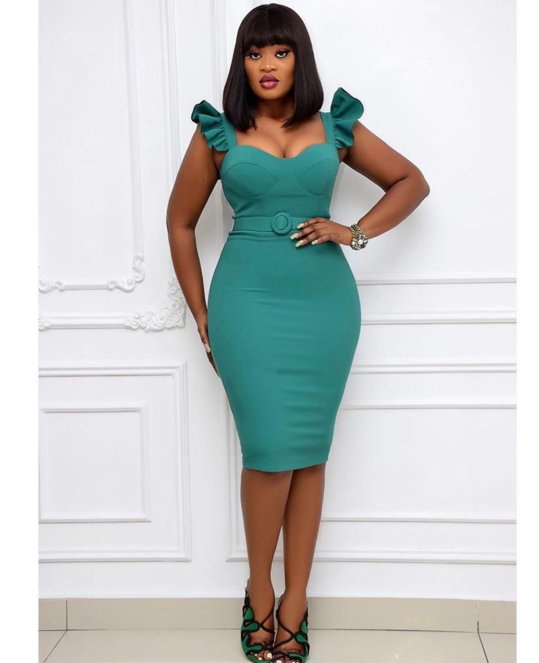 Chic Knee Length Dress for Women, Slim Fit Belt Dress for Women, Women ...