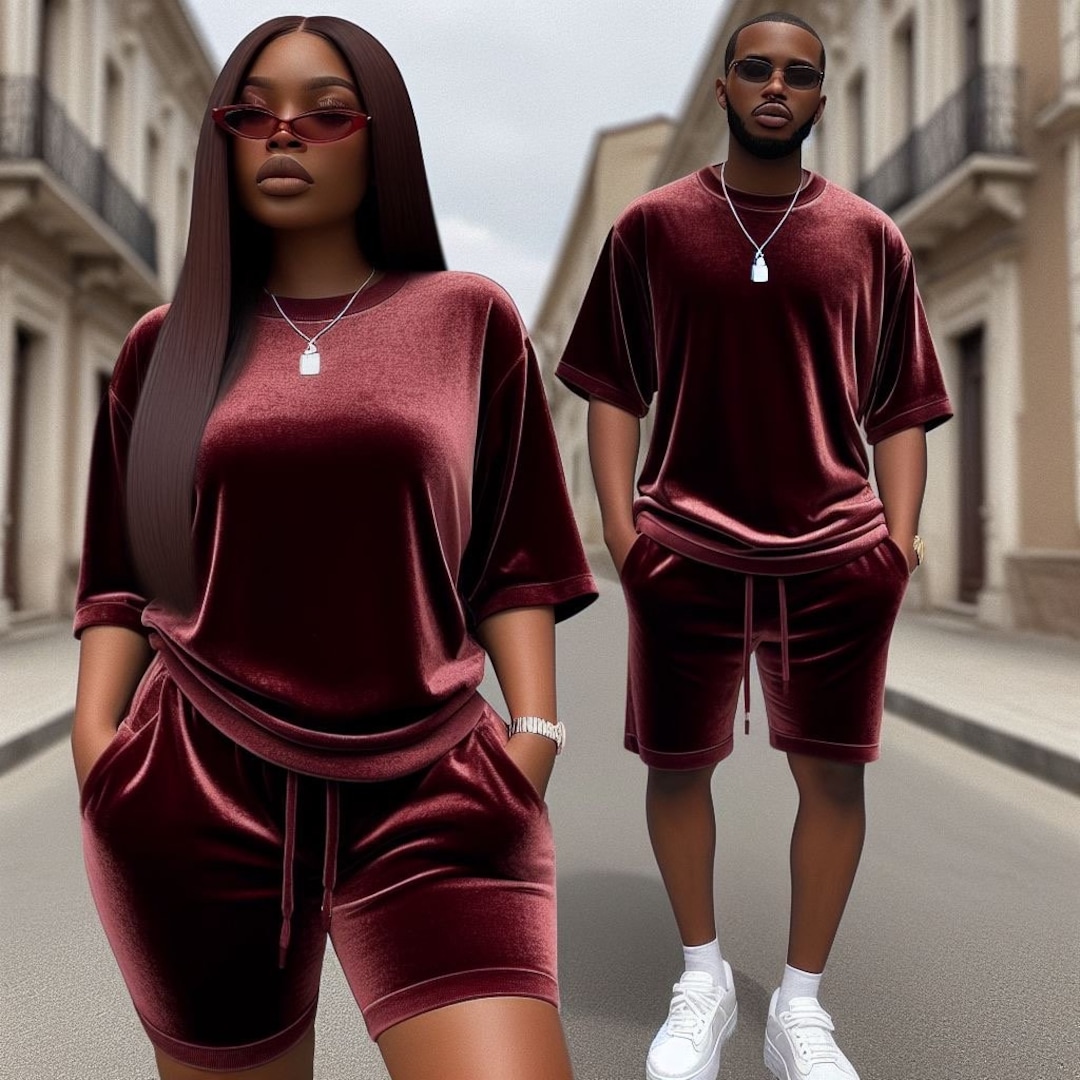 Matching Two Piece Tshirt and Shorts Set for Couples, Velvet Tshirt for ...
