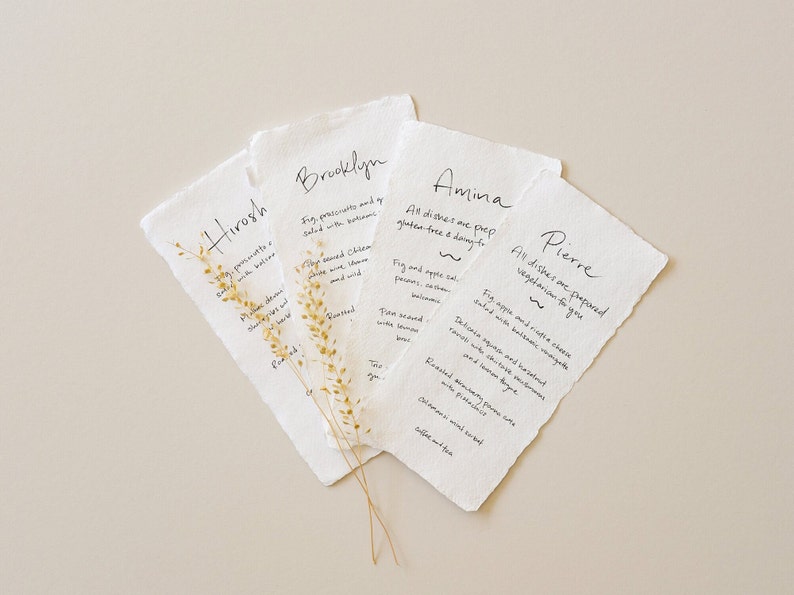 Handwritten Menu Name Card | Custom Dinner and Reception Menu | 100% ...