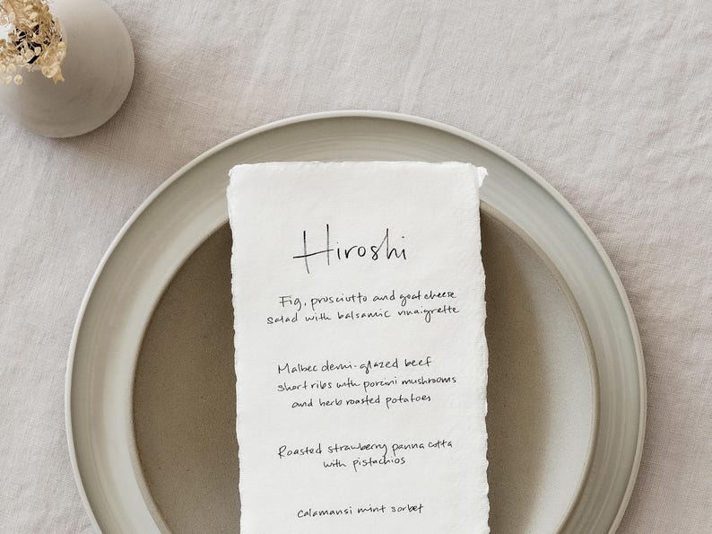 Handwritten Wedding Menu Card | 100% Cotton Deckle Edge Paper - Etsy