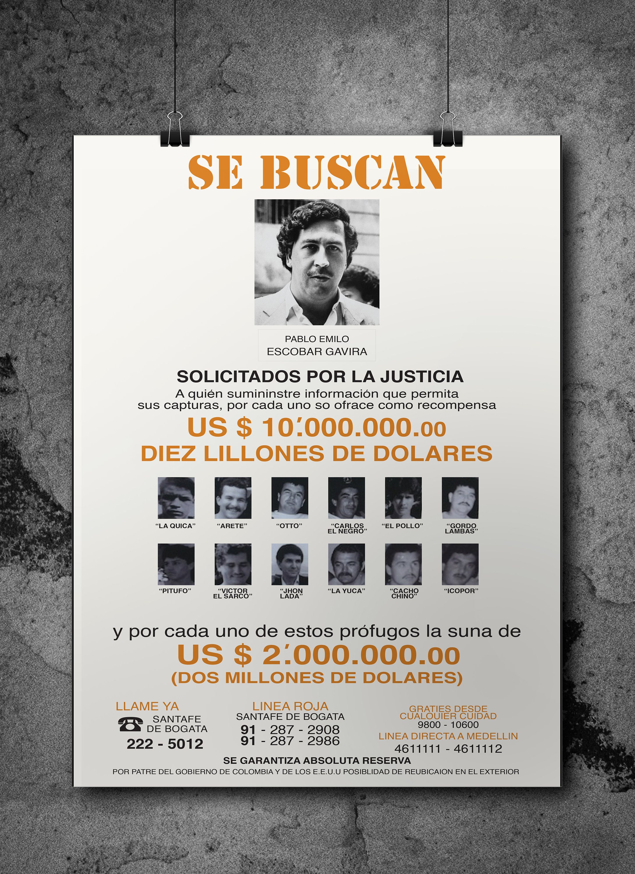 Pablo Escobar Wanted Poster king of cocaine print drug lord | Etsy