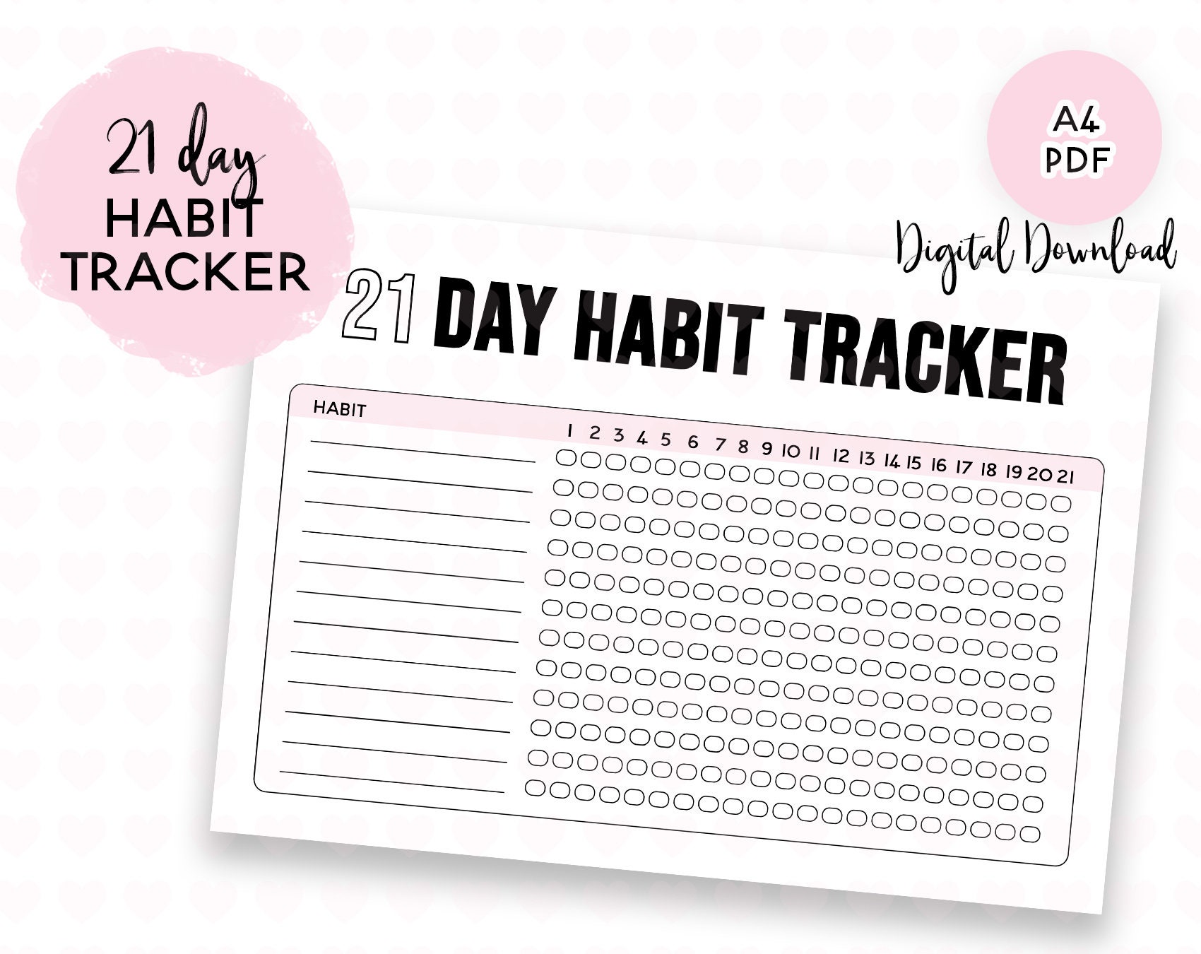 21 Day Habit Tracker Sheet Digital Download Habit Planner New Habit ...