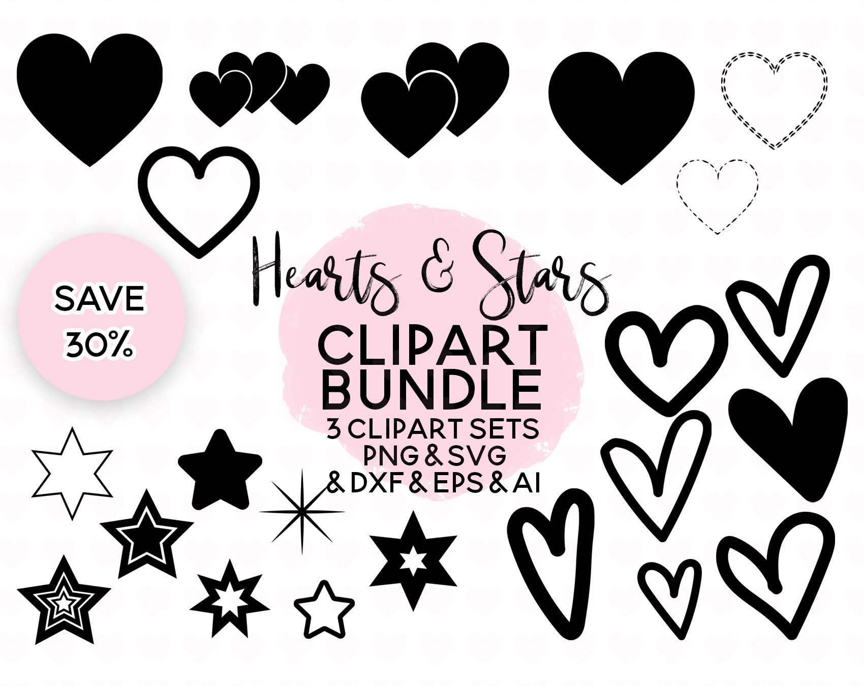 Hearts And Stars SVG & DXF Clipart Bundle Heart SVG File | Etsy
