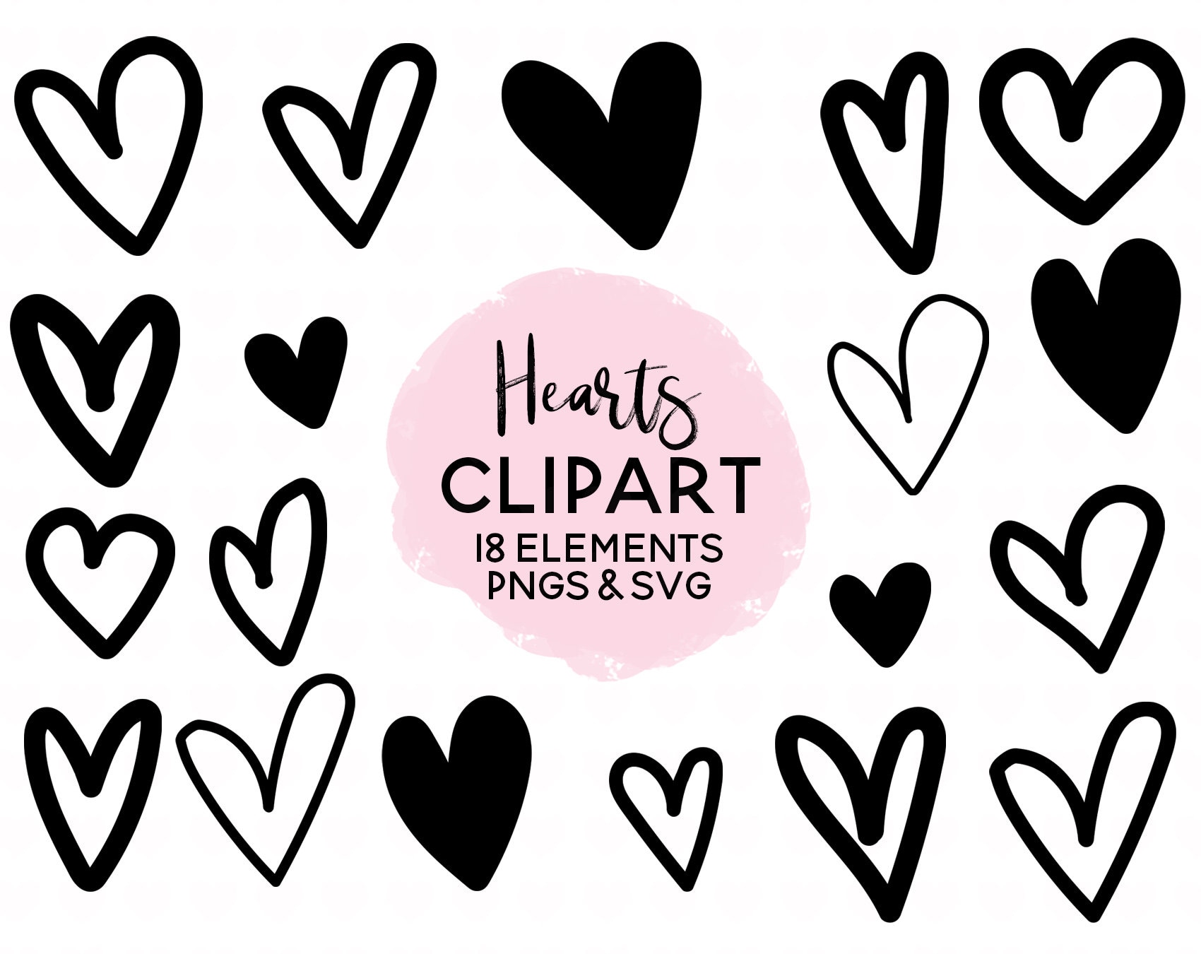 18 Heart Elements Clipart SVG File PNG File Cute Hearts Png Slogan ...