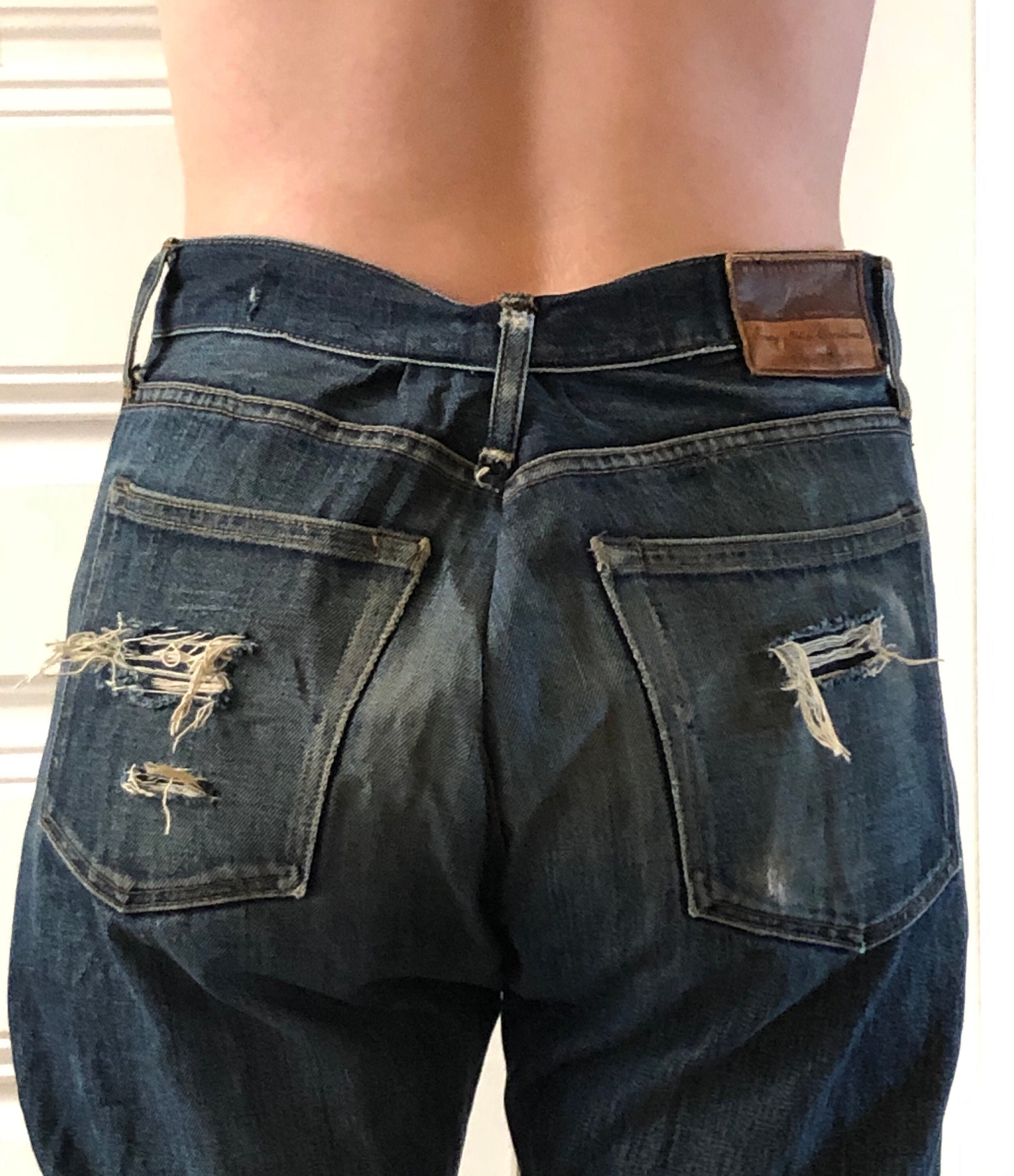 Distressed Ripped Men's Reworked Upcycled Blue J Crew Jeans Dark Wash ...