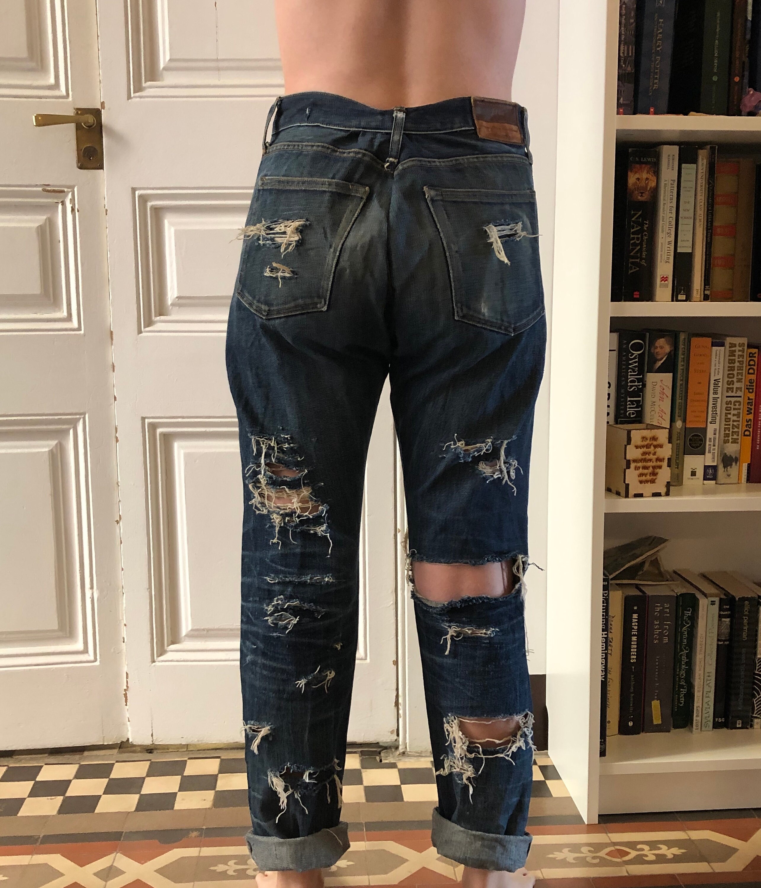 Distressed Ripped Men's Reworked Upcycled Blue J Crew Jeans Dark Wash ...