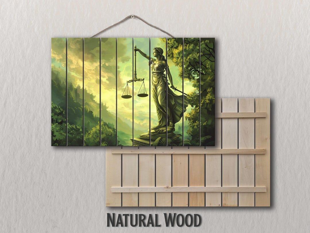 Wood Wall Art - Lady Justice Statue Painting Printed on Wood, Justice ...