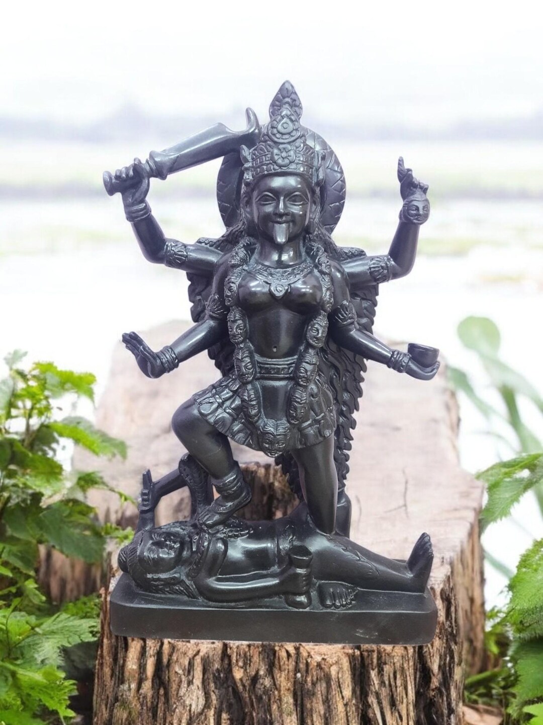 Hindu Goddess Kali Durga Statue, Wood Hand Carved Statue Deity Goddess ...