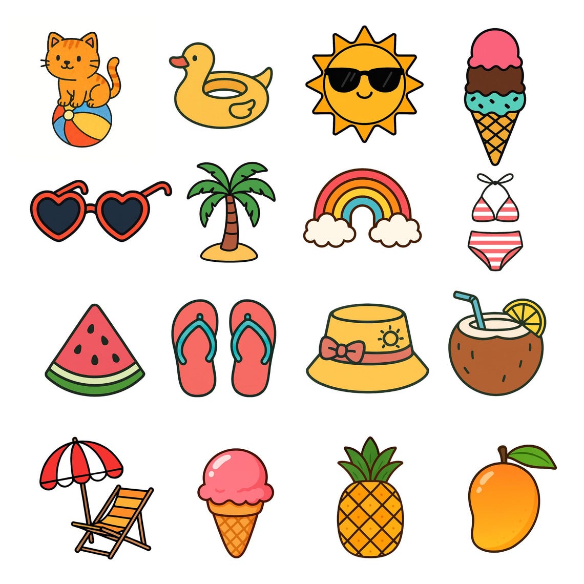 Summer Holiday Clipart Bundle – Cute Beach & Vacation Pngs, Kawaii ...