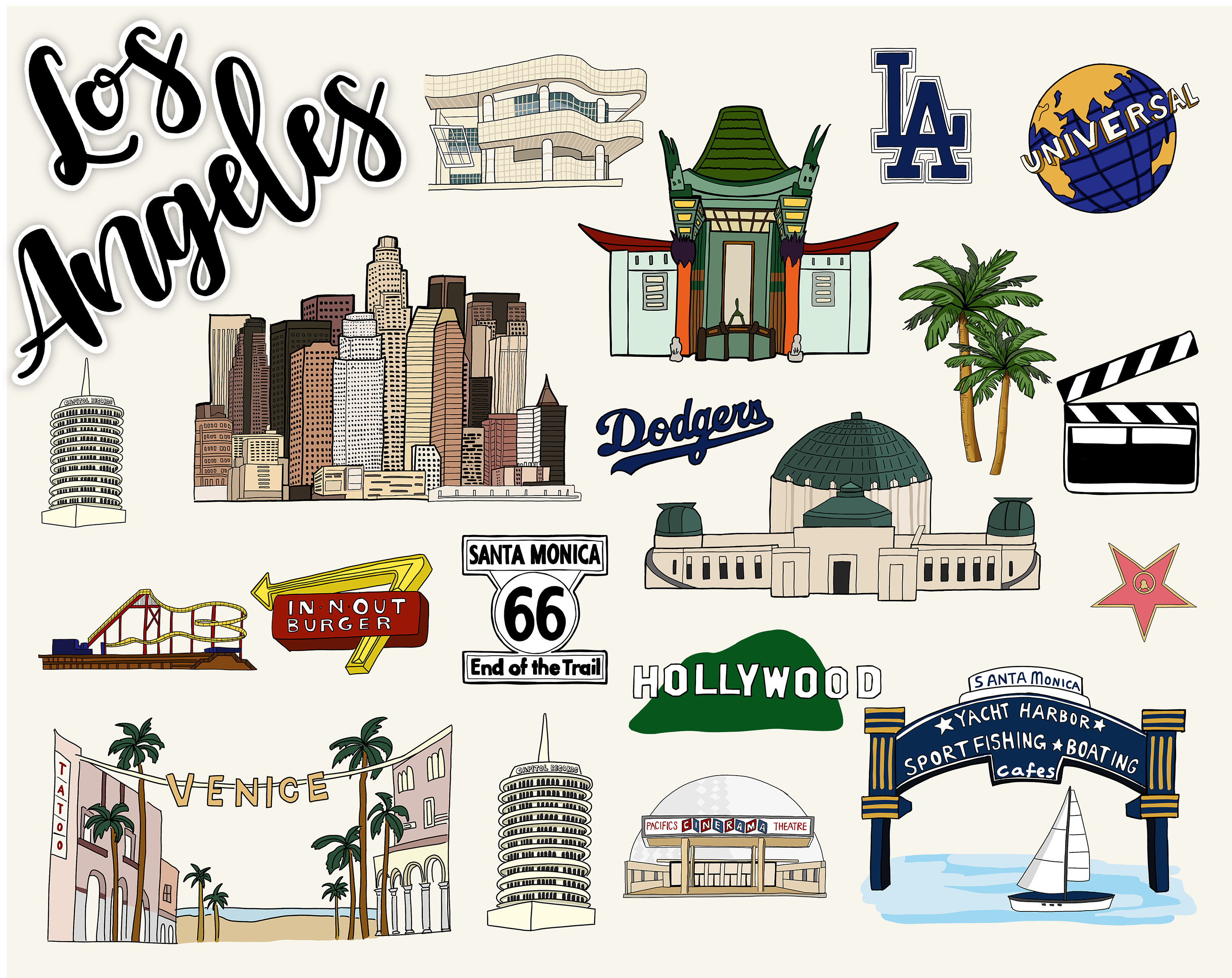 Los Angeles Digital STICKERS Set, Clip Art, Goodnotes Stickers, Digital ...
