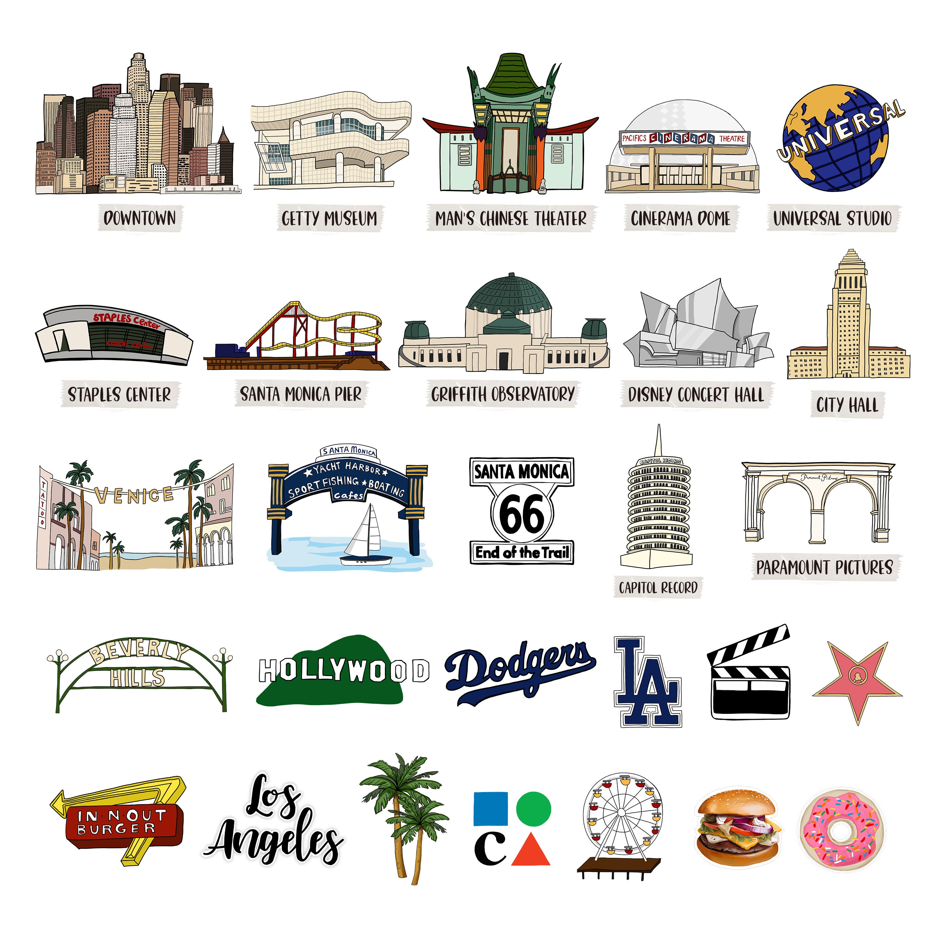 Los Angeles Digital STICKERS Set, Clip Art, Goodnotes Stickers, Digital ...