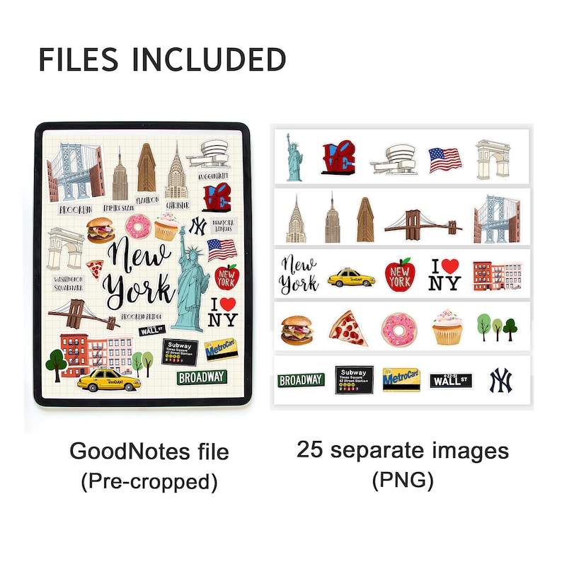 New York Digital STICKERS Set, Goodnotes Stickers, New York Clip Art ...