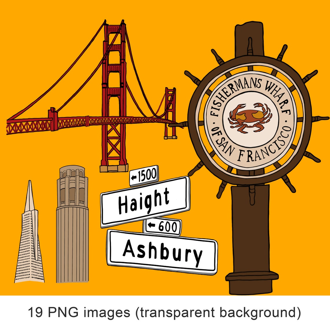 San Francisco Clip Art, Clipart, San Francisco Digital STICKERS Set ...
