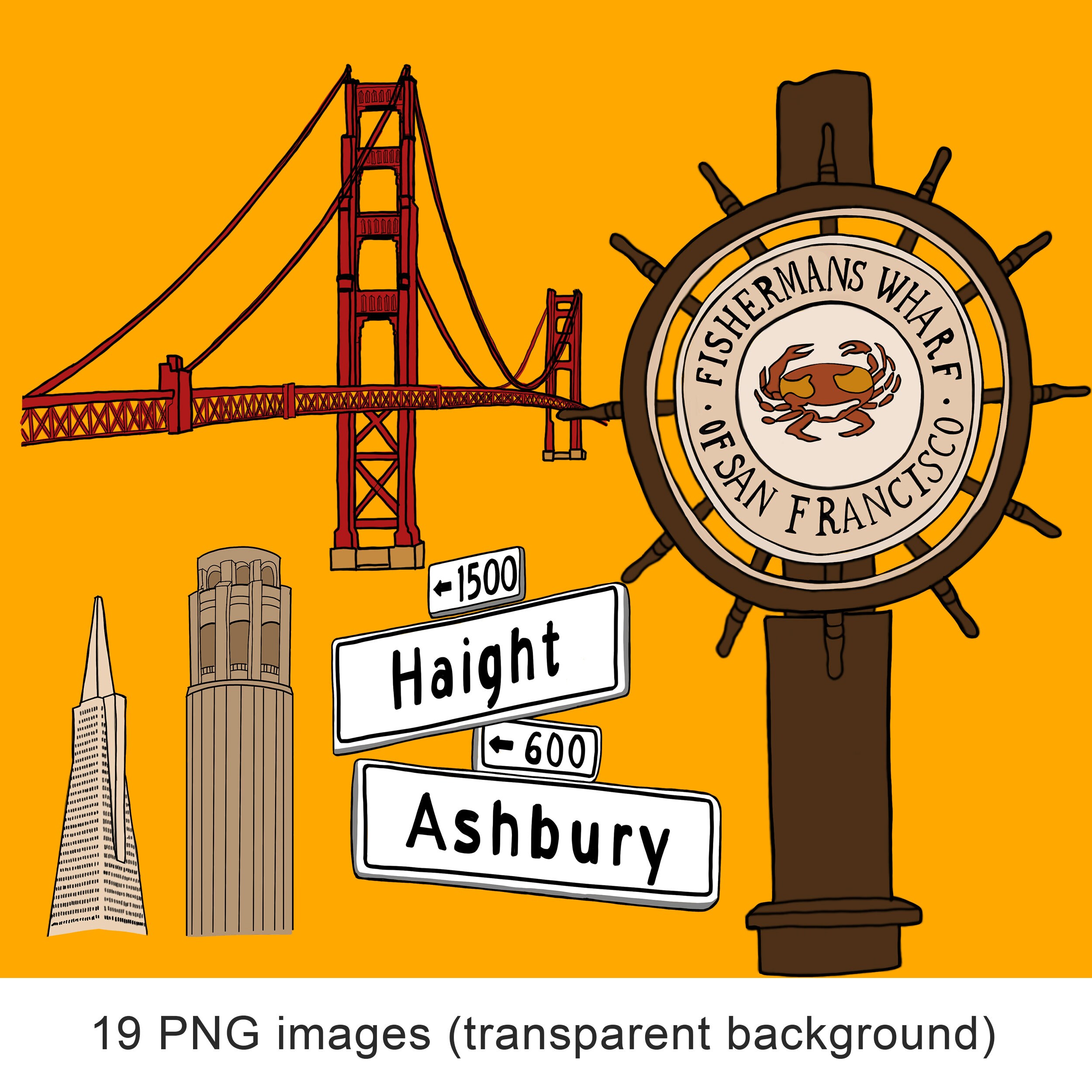 San Francisco Clip Art, Clipart, San Francisco Digital STICKERS Set ...