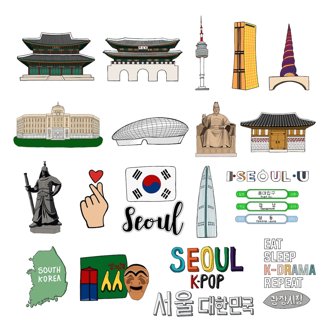 Seoul Seoul Clipart Seoul Digital Sticker Clipart Korean - Etsy