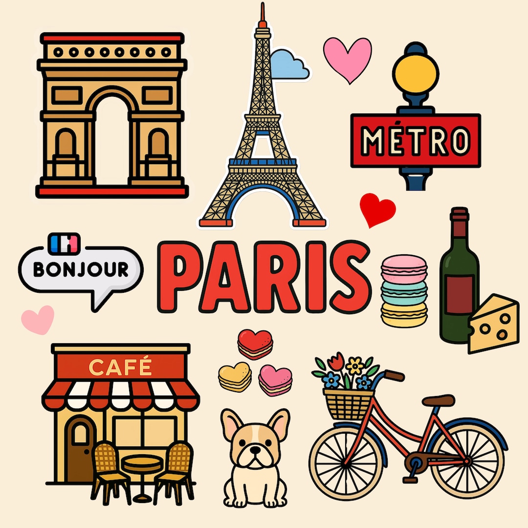 Paris Clipart Printable – 52 Cute Paris Stickers PNG | Paris ...